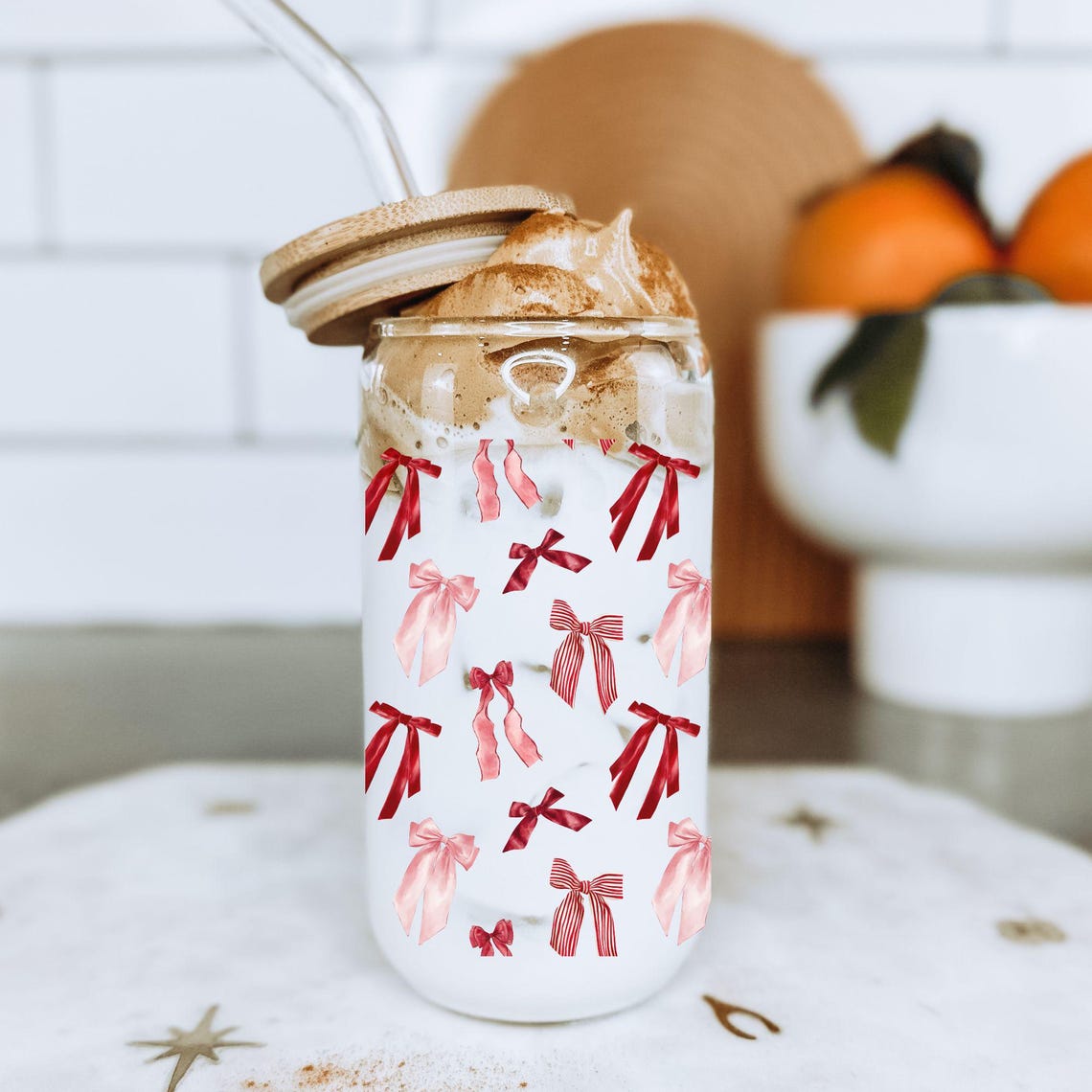 Preppy Tumbler With Lid Coquette Bow Iced Coffee Glass Cup With Straw ...
