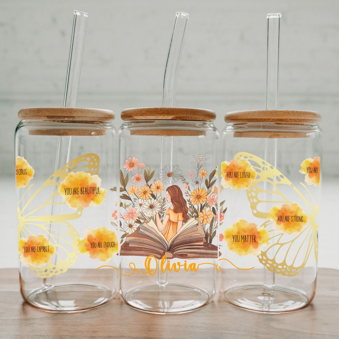 Reader Glass Tumbler Affirmation Book Lover Glass Cup Personalized Gift ...