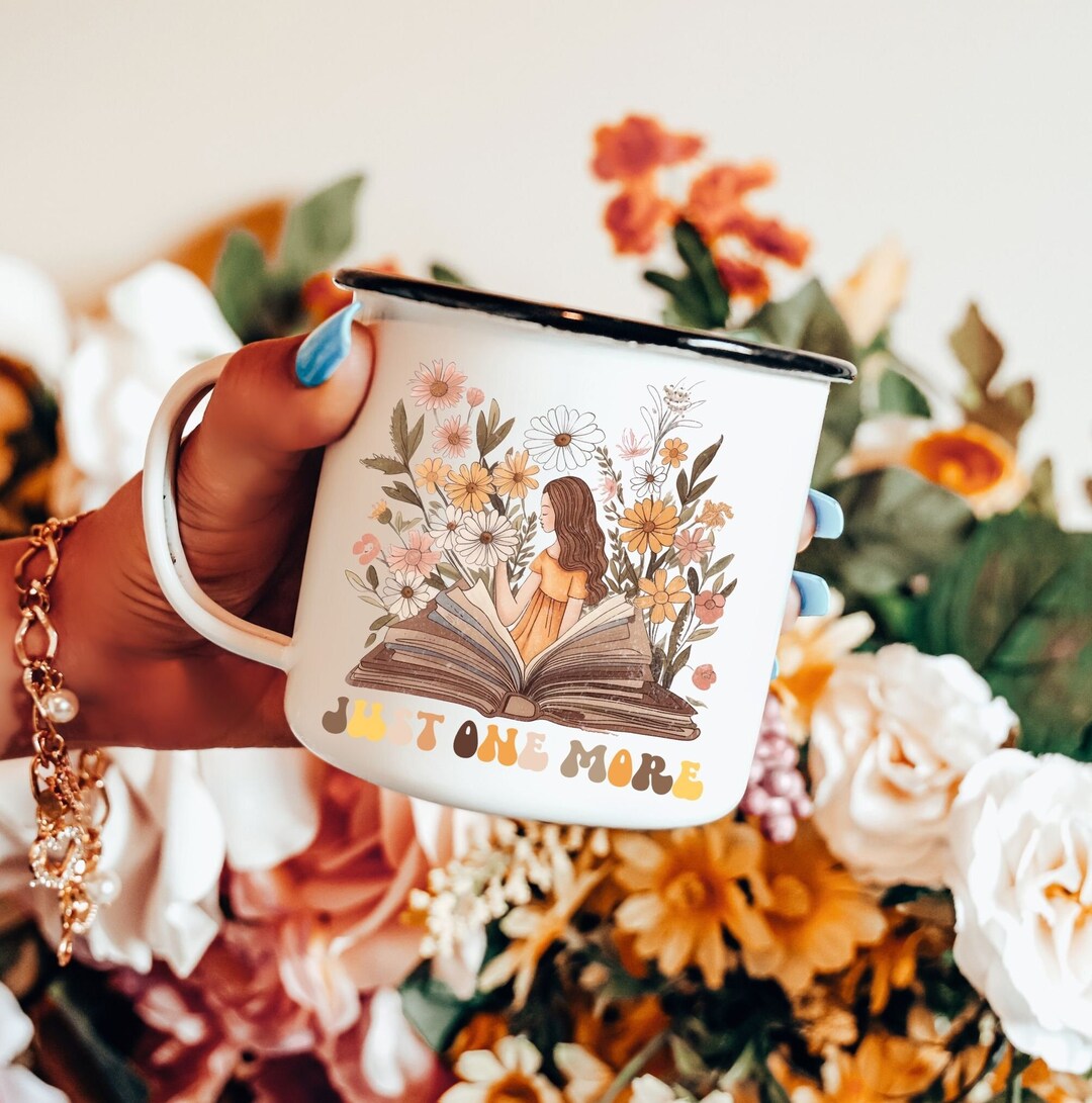 Reading Mug With Flower Rustic Coffee Mug for Teacher Birthday Gift ...