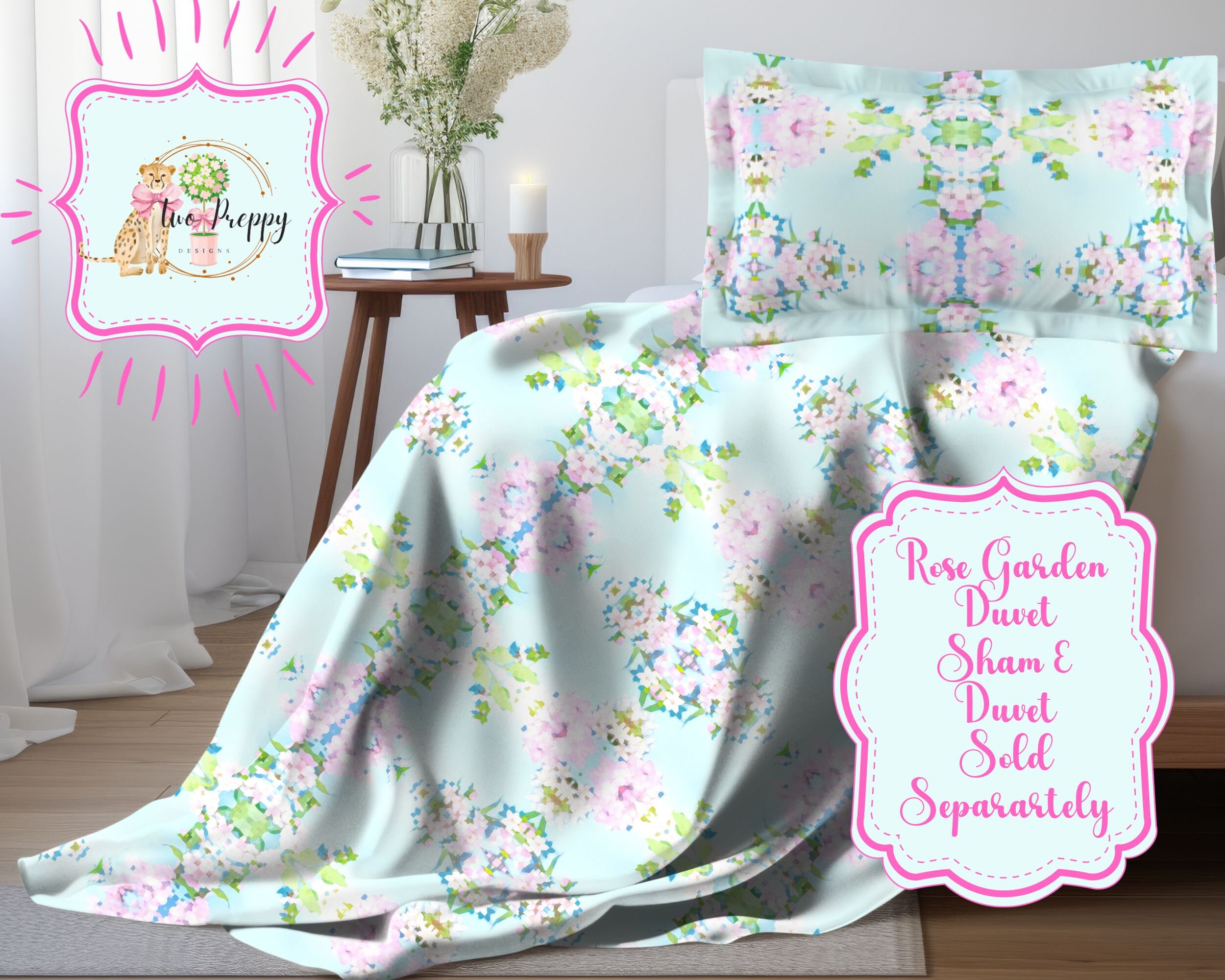 Rose Garden Pillow Sham, Impressionist Pillow Sham, Blue and Pink Sham ...