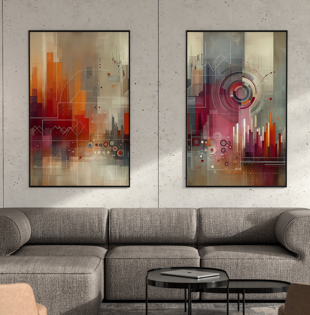 Elegance of Finance - Abstract Art Pair 24x36 - Modern Digital Print ...