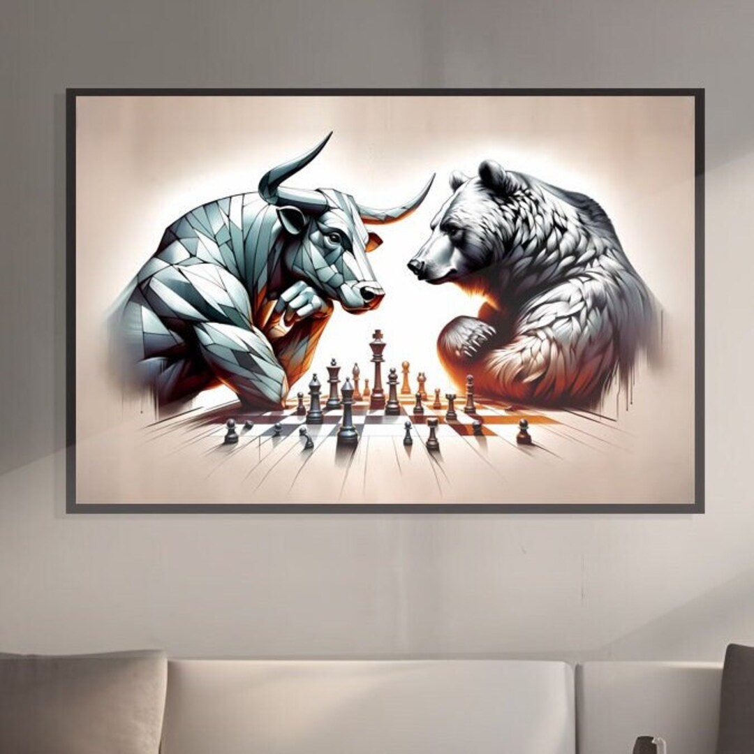 Bull and Bear Playing Chess Match Digital Art Print, in Deep Thought - Etsy