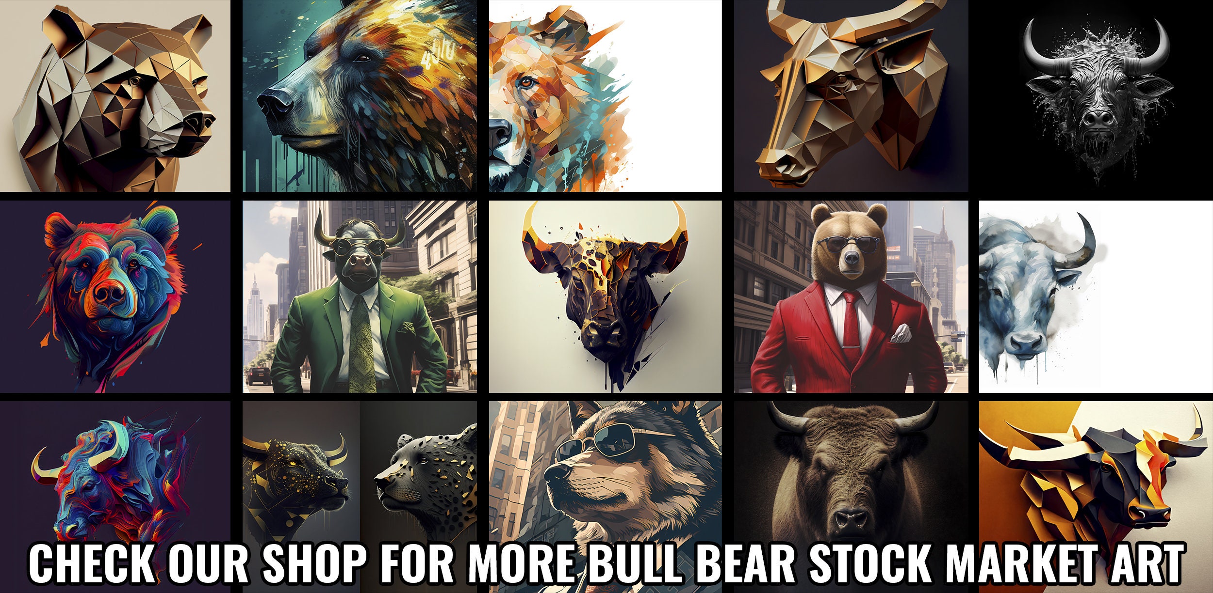 Stock Market Wall Art, for the Finance Trader Bull Bear Digital ...
