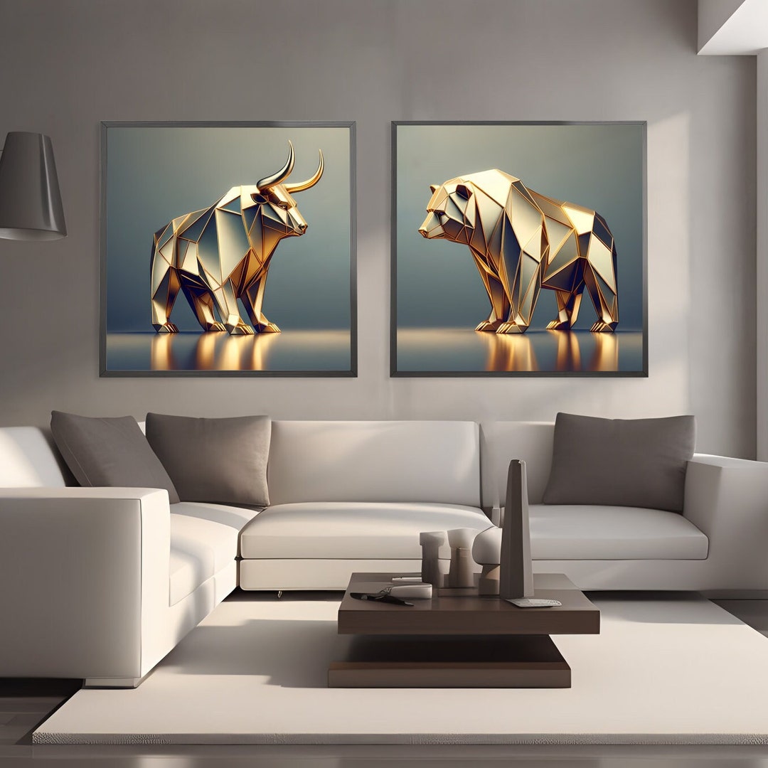 Bull & Bear Digital Prints, Stock Market Art, Wall Street Art, Bull ...