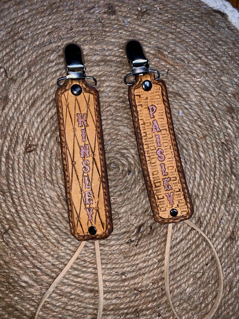 Tooled Leather and Hair on Hide Pacifier Clips - Etsy