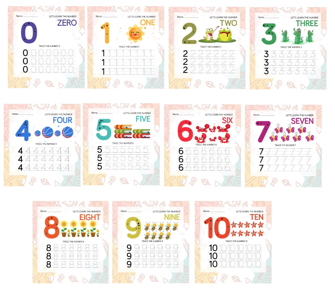Number 0 10 Worksheets Tracing PNG JPG SVG Format Ai Printable Workbook ...