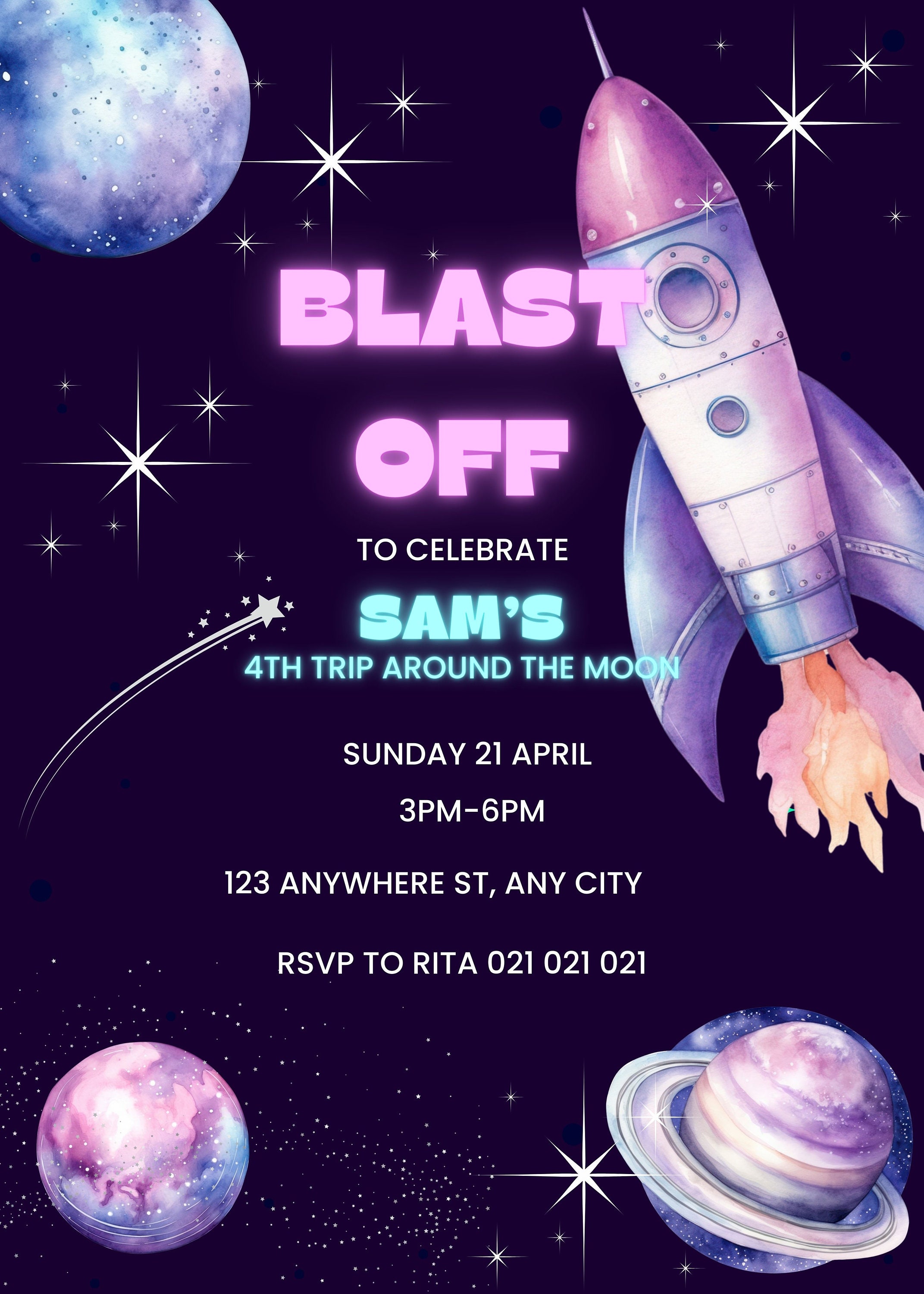 Space Birthday Invitation; Space Theme Birthday - Etsy