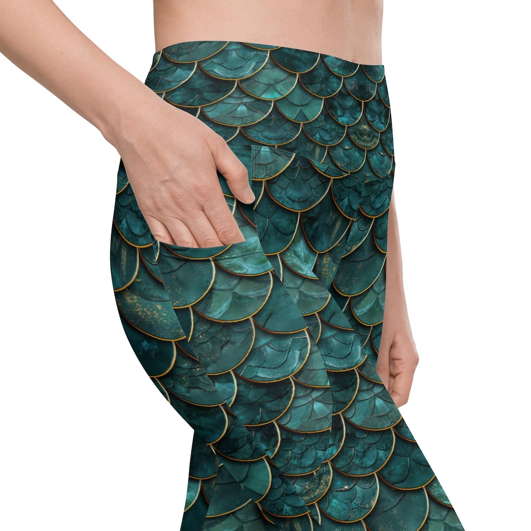 Green Dragon Scale Leggings With Pockets, Yoga Leggings, Gym Leggings ...