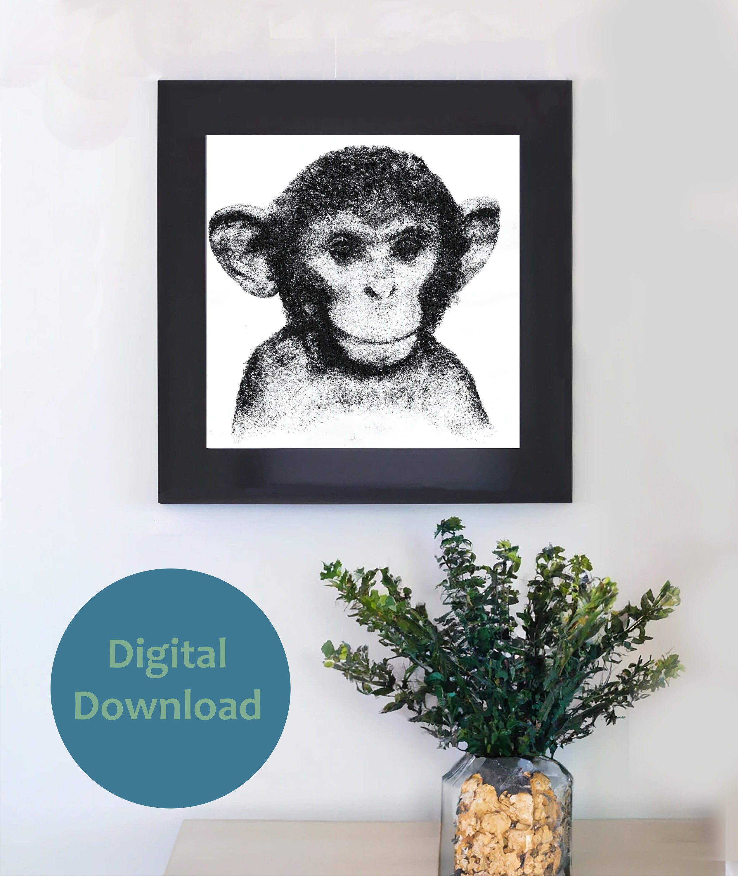 Cute Monkey Wall Art Jungle Monkey Decor Instant Download - Etsy