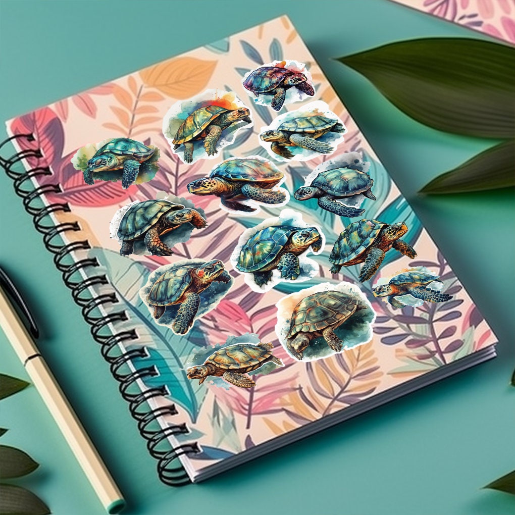 Turtle Vinyl Stickers 13 Unique Designs on 8x11 Sheet for Laptop, Water ...