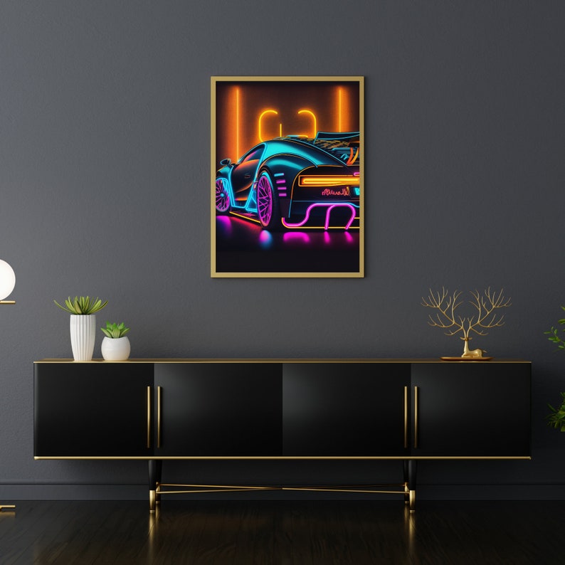 Bugatti Neon Style | Digital Download | Sports Car | Wall Art | Home ...