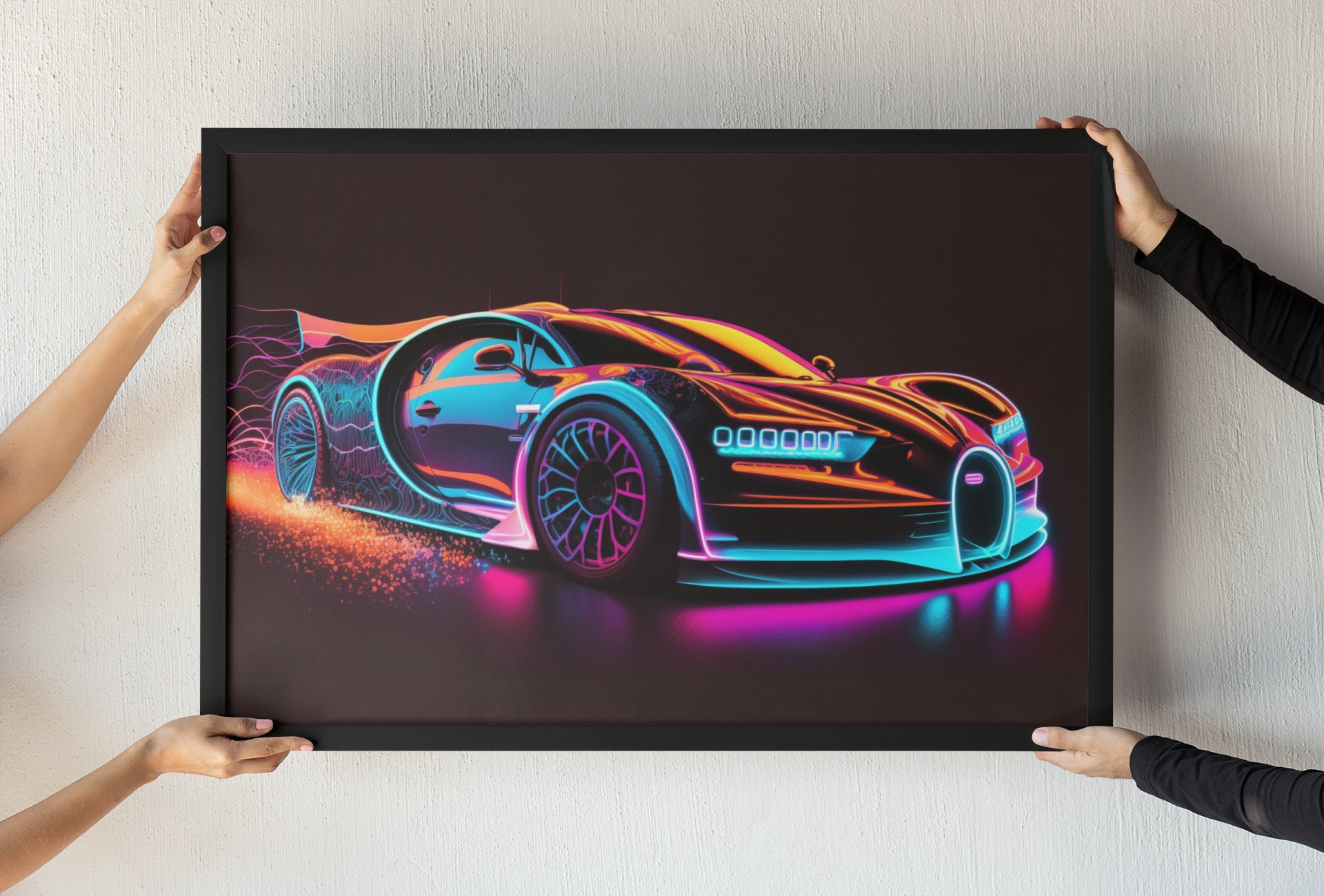 Bugatti Neon Style | Digital Downloads | Sports Car | Wall Art | Home ...