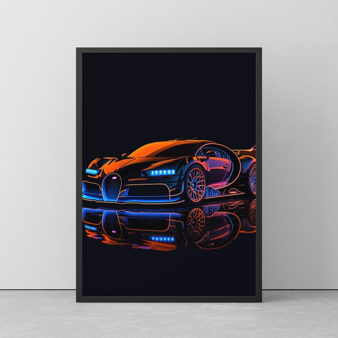 Bugatti Neon Style Digital Download Sports Car Wall Art Home Decor 2 V ...