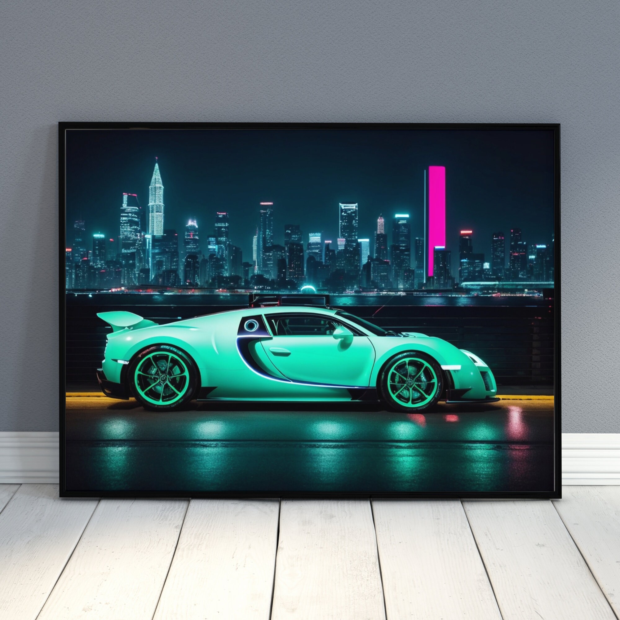 Bugatti Neon Style | Four Digital Downloads | Sports Car | Wall Art ...