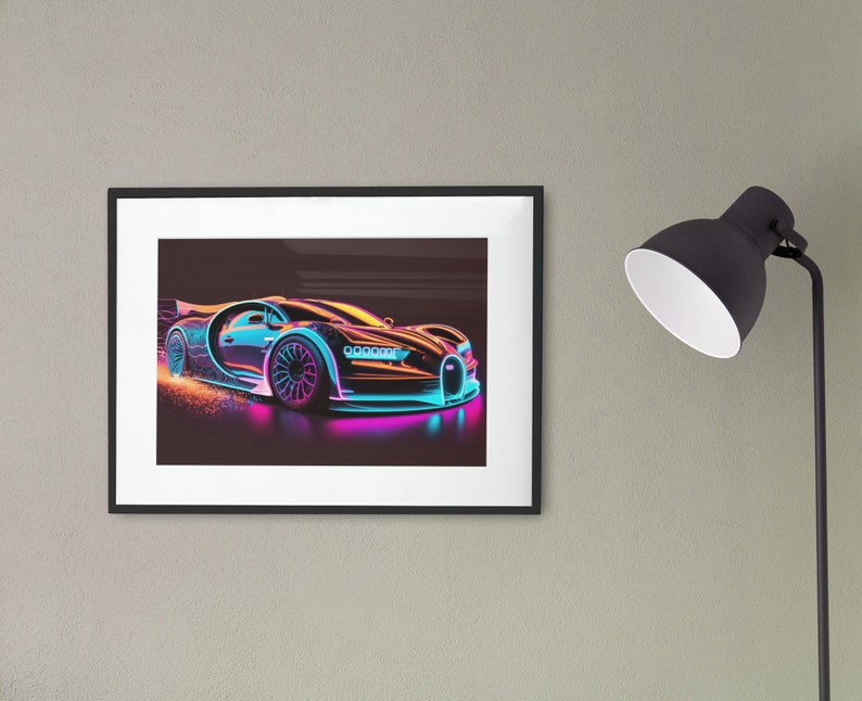 Bugatti Neon Style Digital Downloads Sports Car Wall Art - Etsy