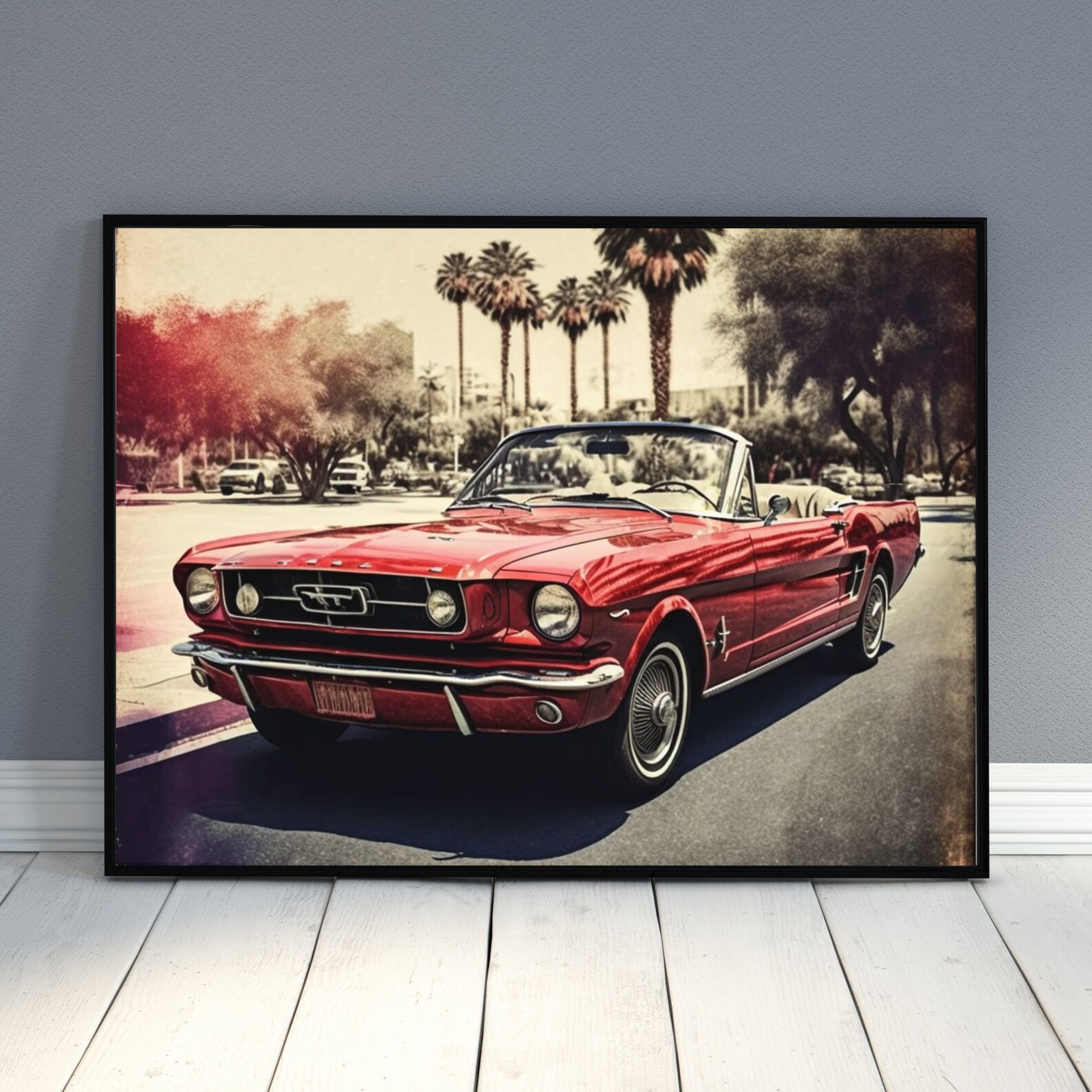 Red Mustang Convertible | Digital Download | Vintage Car | Wall Art ...