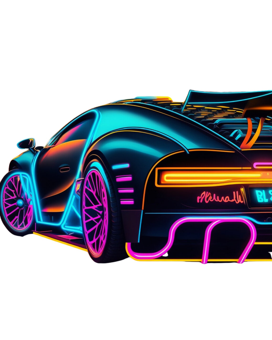 Bugatti Neon Style | Digital Download | Sports Car | Wall Art | Home ...