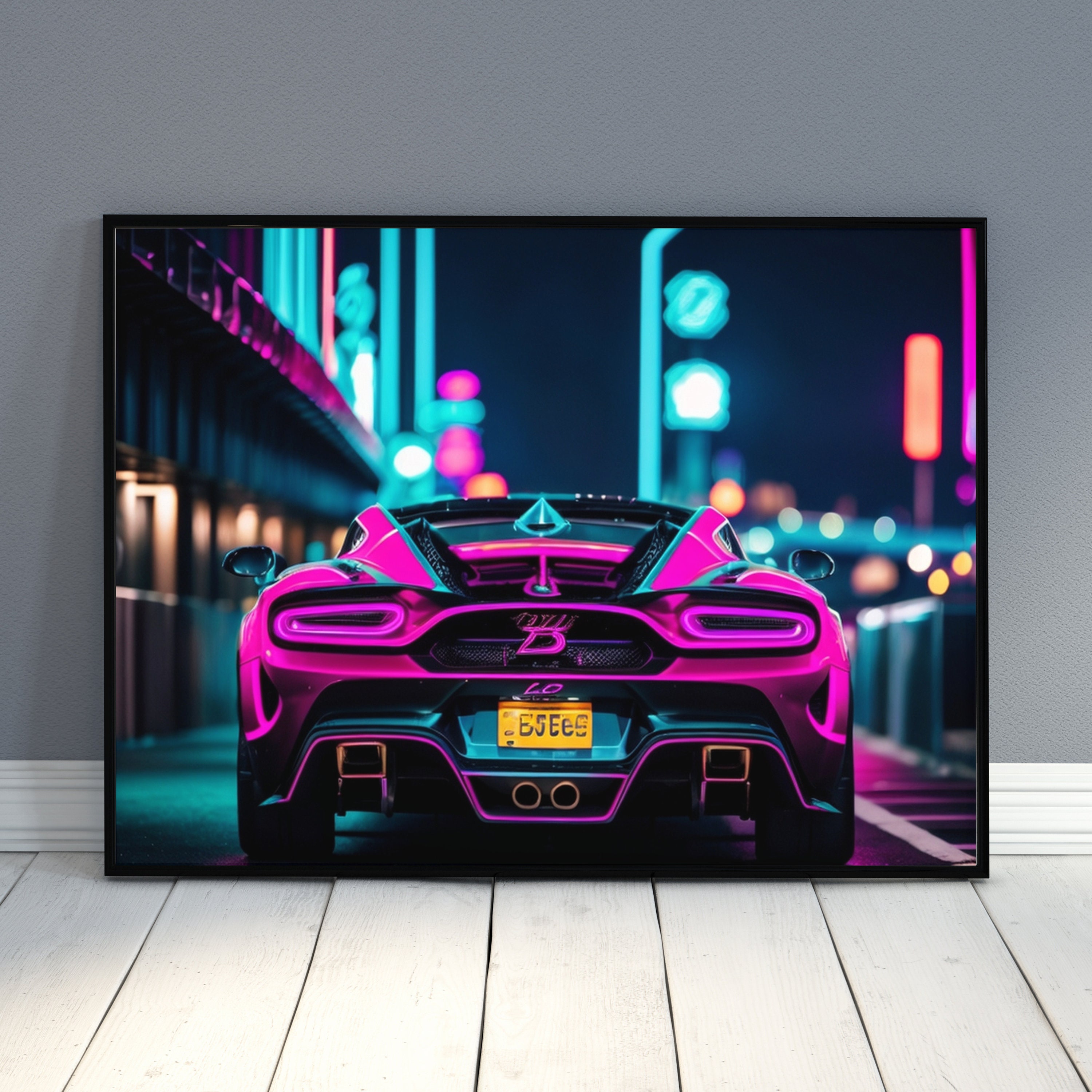 Bugatti Neon Style Four Digital Downloads | Sports Car | Wall Art ...