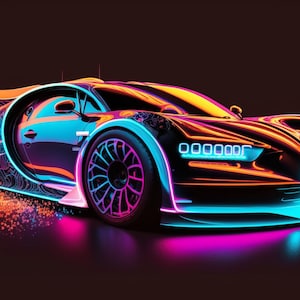 Bugatti Neon Style | Digital Downloads | Sports Car | Wall Art | Home ...