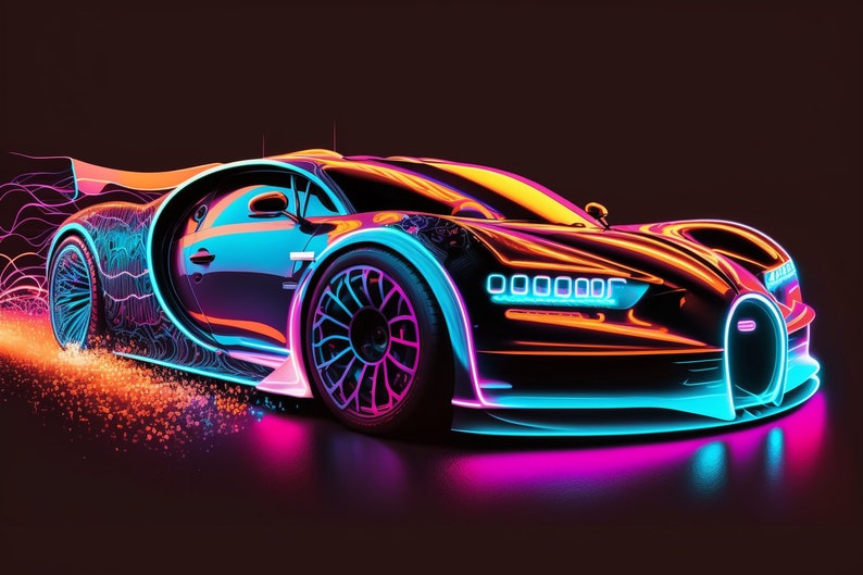 Bugatti Neon Style | Digital Downloads | Sports Car | Wall Art | Home ...