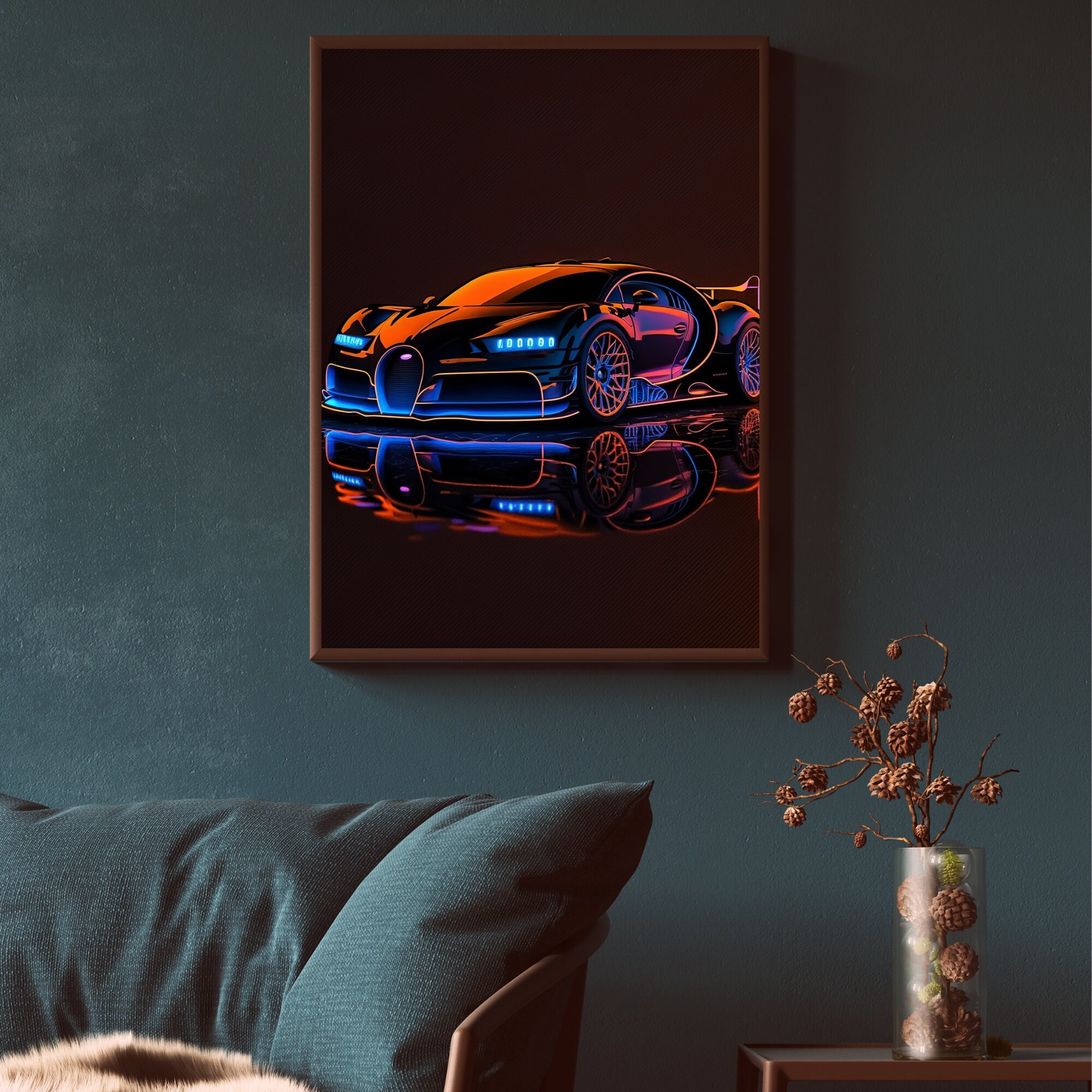 Bugatti Neon Style | Digital Download | Sports Car | Wall Art | Home ...