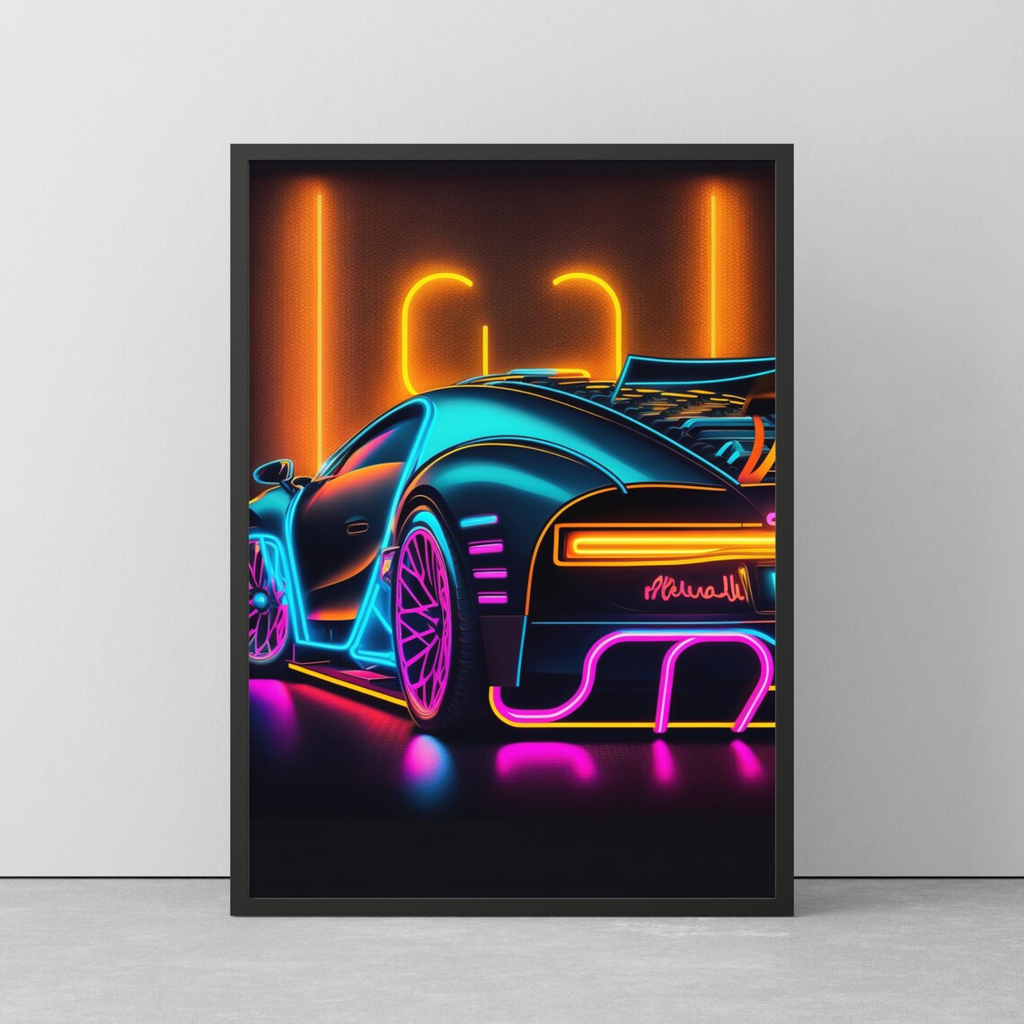 Bugatti Neon Style | Digital Download | Sports Car | Wall Art | Home ...