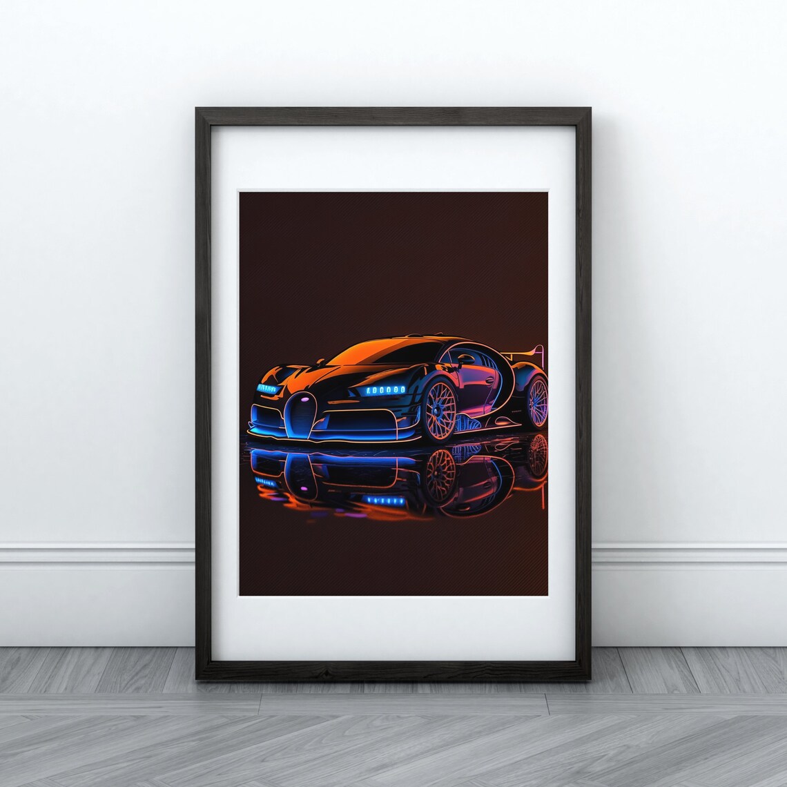 Bugatti Neon Style Digital Download Sports Car Wall Art Home Decor 2 V ...