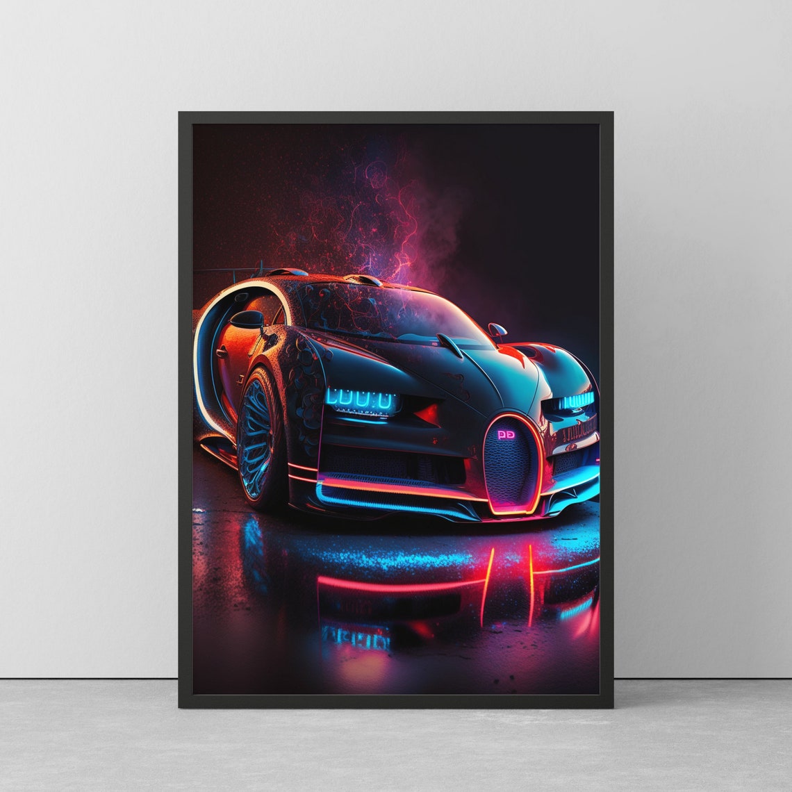 Bugatti Neon Style | Digital Download | Sports Car | Wall Art | Home ...