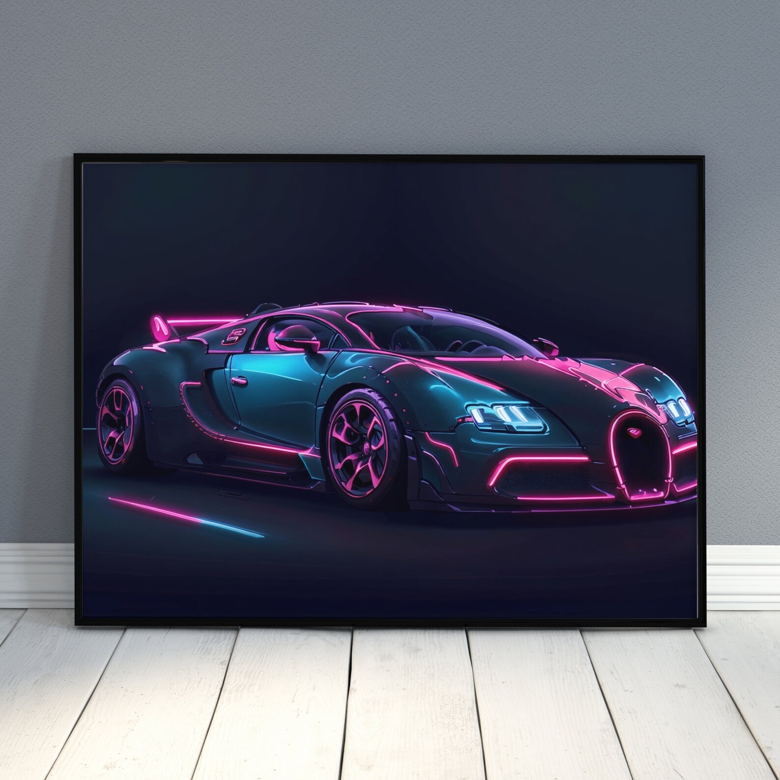 Bugatti Neon Style | Digital Downloads | Sports Car | Wall Art | Home ...