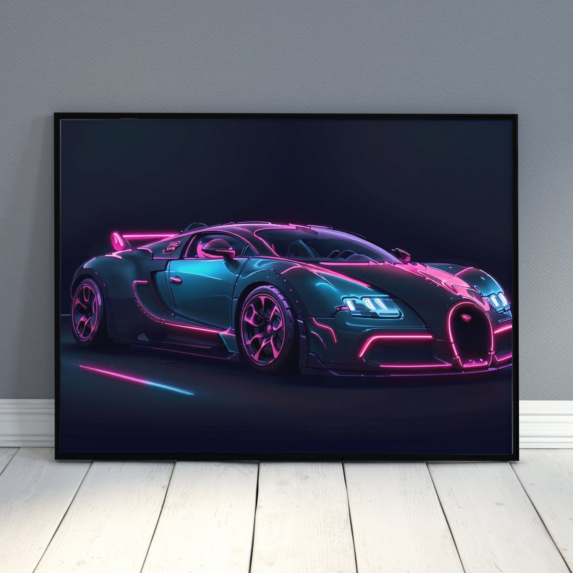 Bugatti Neon Style | Digital Downloads | Sports Car | Wall Art | Home ...