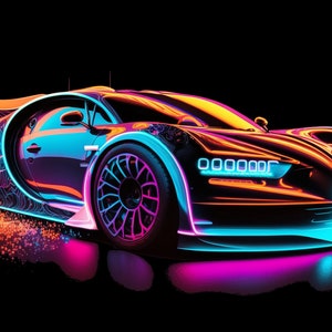Bugatti Neon Style | Digital Downloads | Sports Car | Wall Art | Home ...