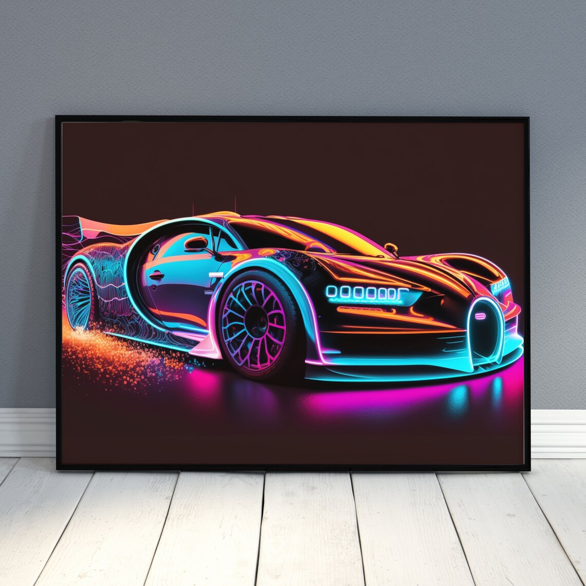 Bugatti Neon Style | Digital Downloads | Sports Car | Wall Art | Home ...