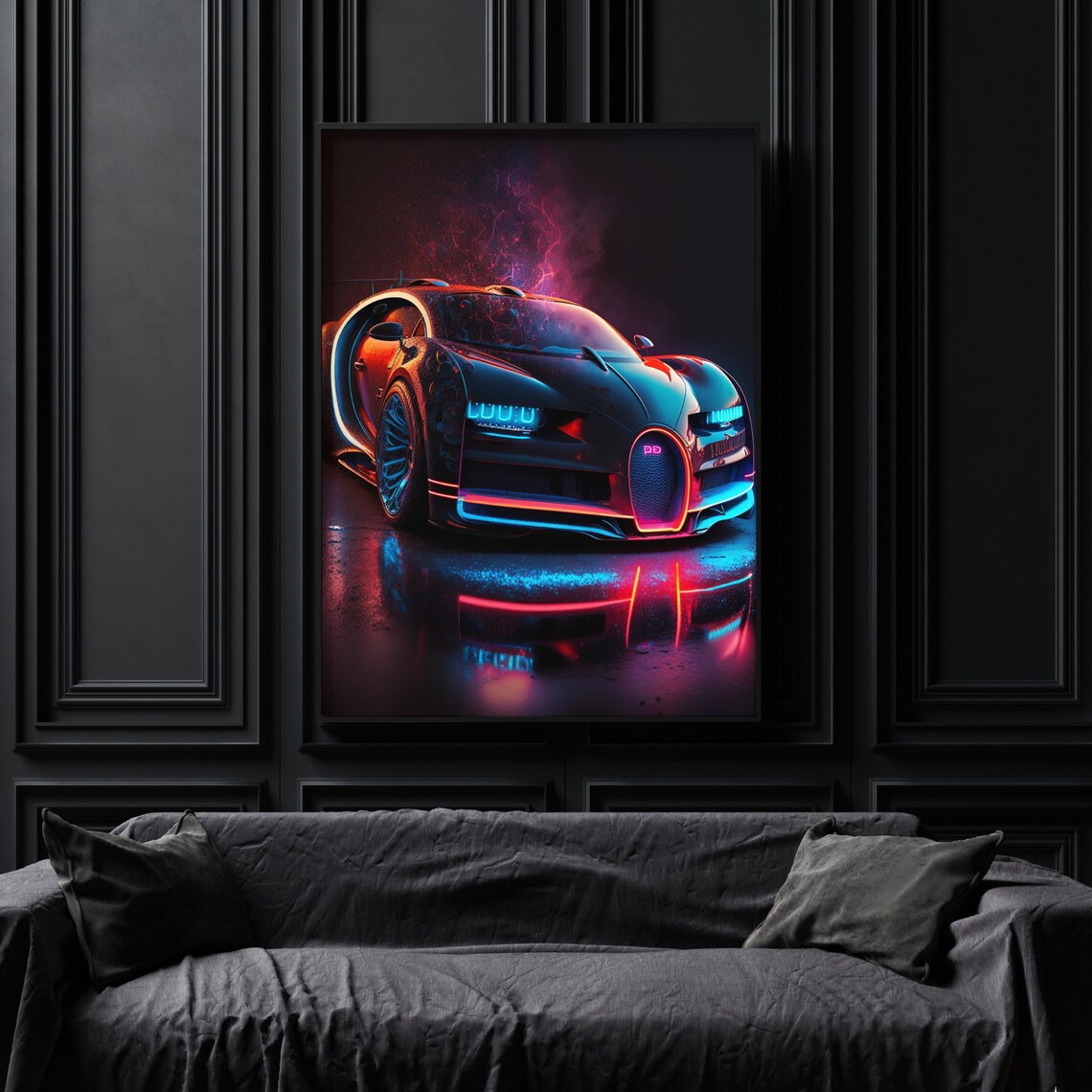 Bugatti Neon Style | Digital Download | Sports Car | Wall Art | Home ...
