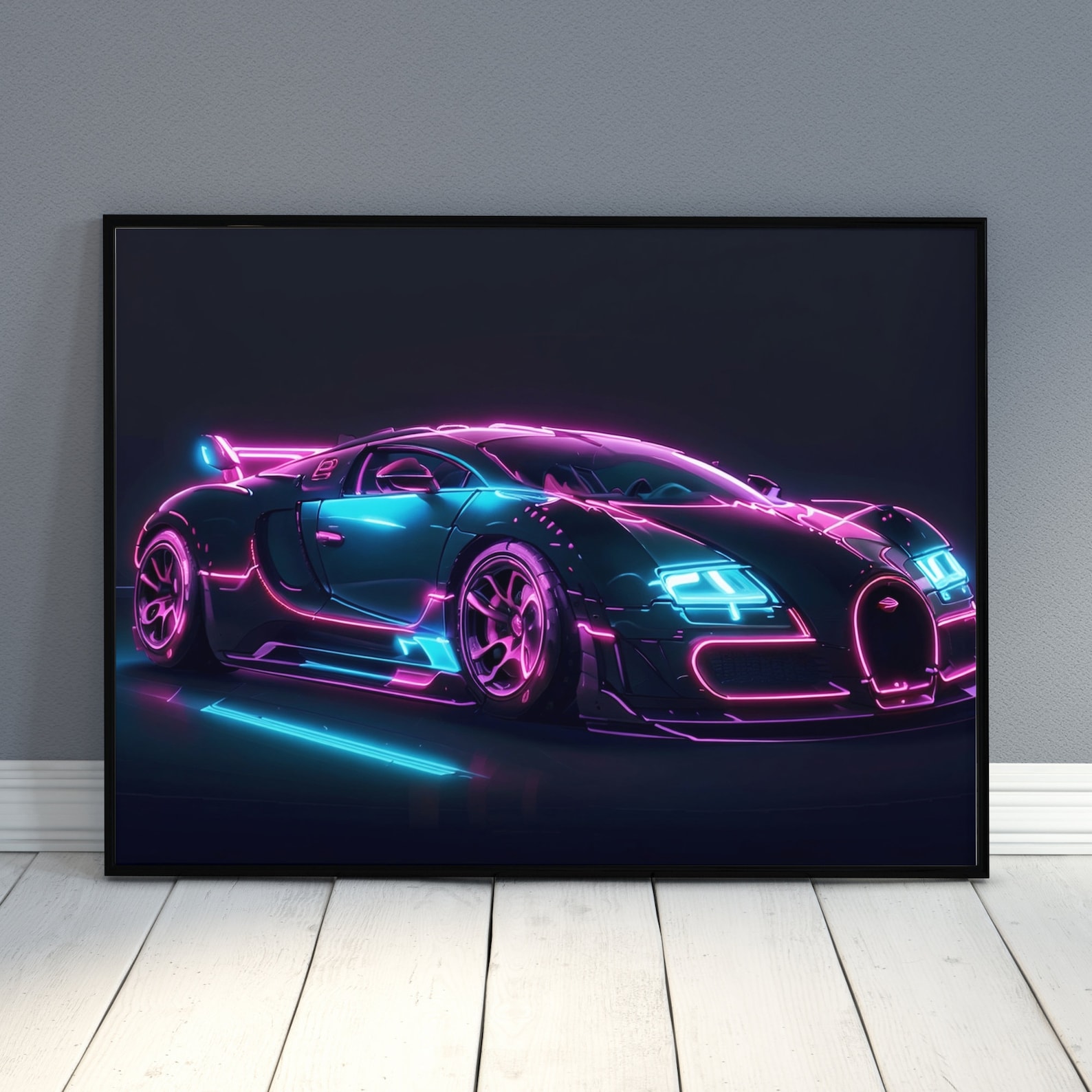 Bugatti Neon Style | Digital Downloads | Sports Car | Wall Art | Home ...