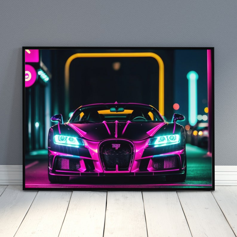 Bugatti Neon Style Four Digital Downloads | Sports Car | Wall Art ...