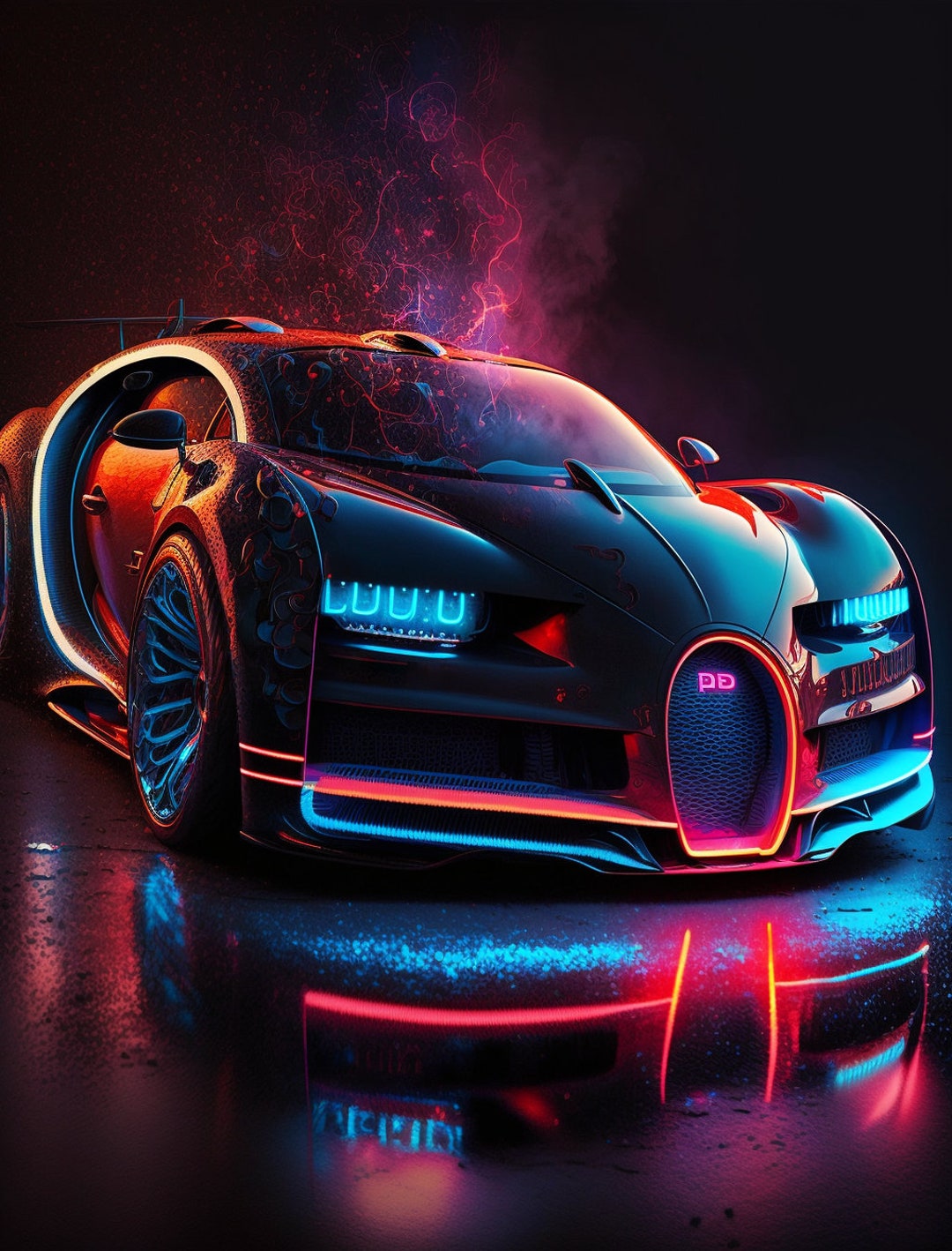 Bugatti Neon Style | Digital Download | Sports Car | Wall Art | Home ...