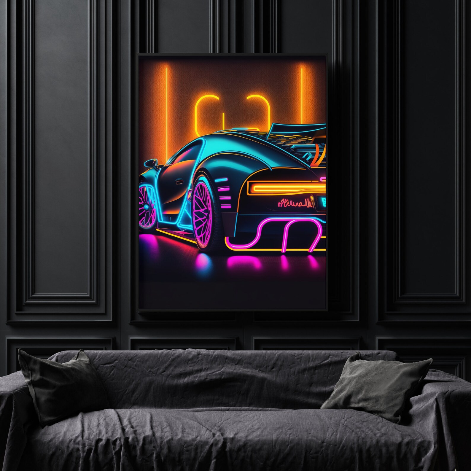 Bugatti Neon Style | Digital Download | Sports Car | Wall Art | Home ...