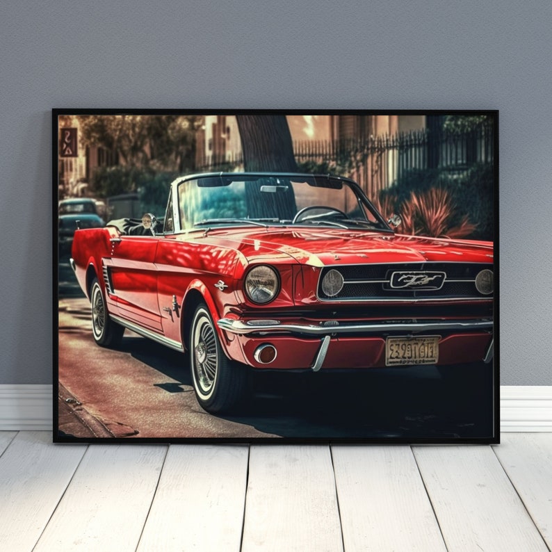 Red Mustang Convertible | Digital Download | Vintage Car | Wall Art ...