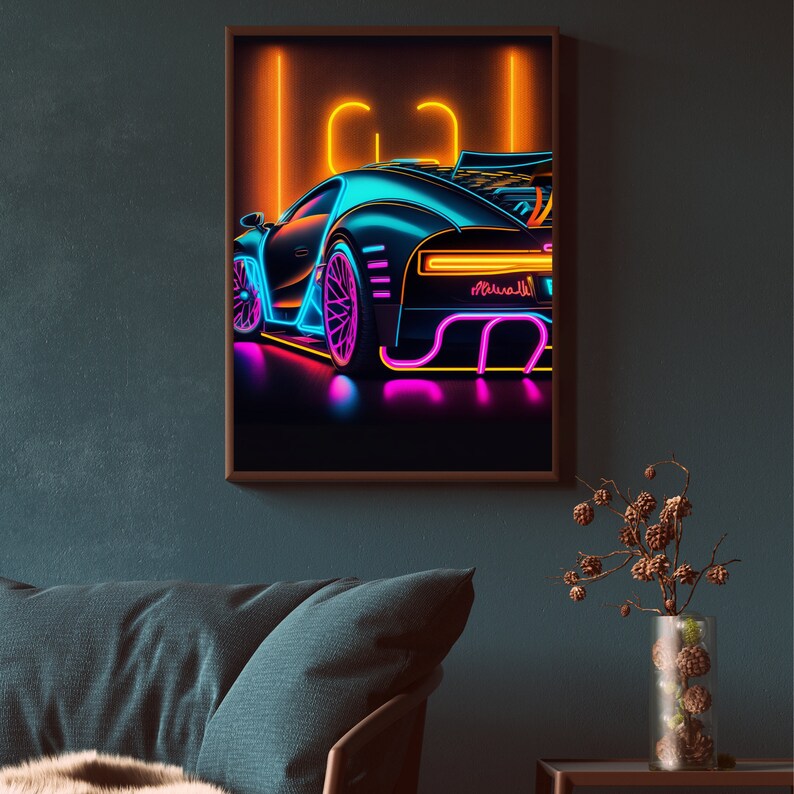 Bugatti Neon Style | Digital Download | Sports Car | Wall Art | Home ...