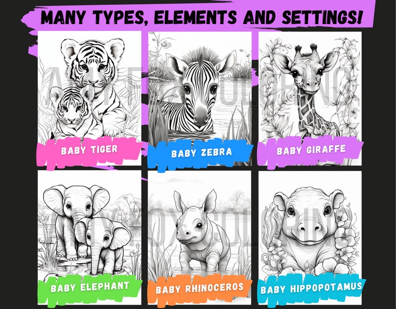60 Jungle Baby Animals Coloring Pages,adults Kids Digital Coloring ...