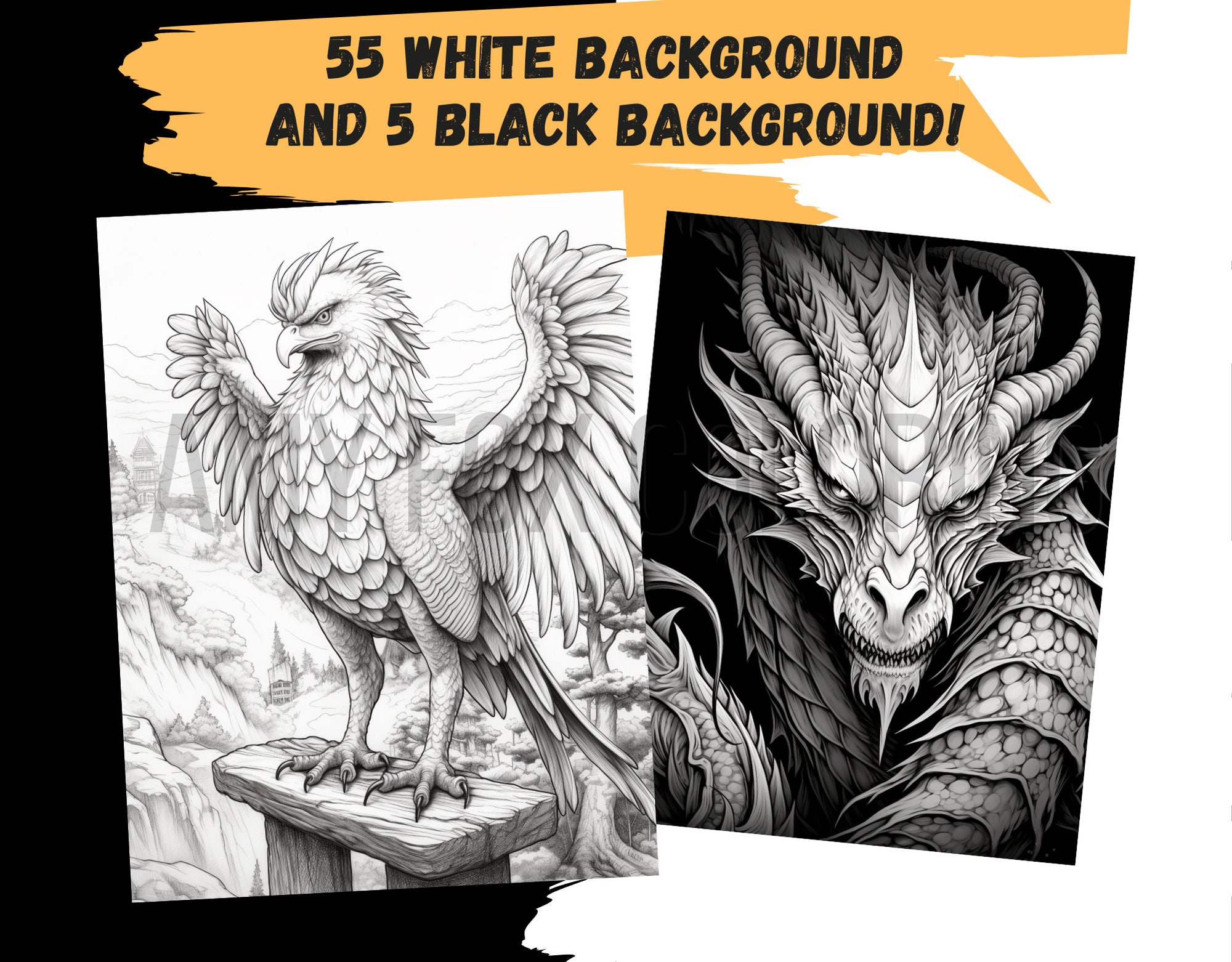 60 Mythical Creatures Coloring Page, Adults Kids Digital Coloring ...