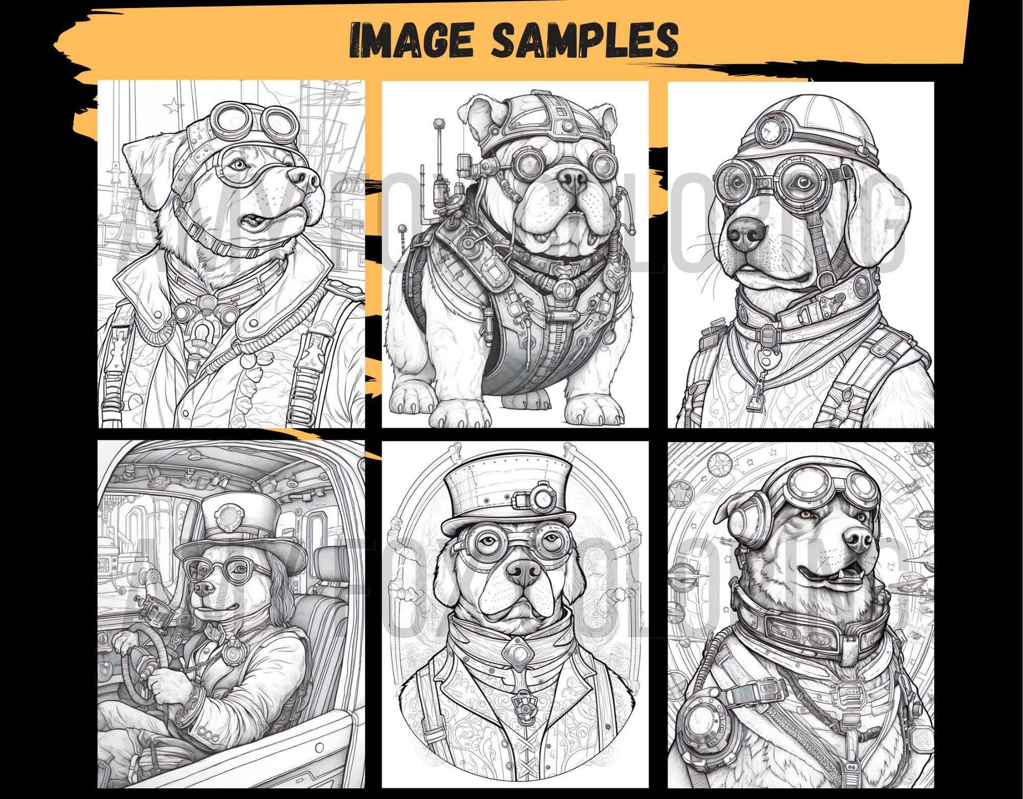 60 Steampunk Dog Coloring Page, Adults Kids Digital Coloring Sheets ...