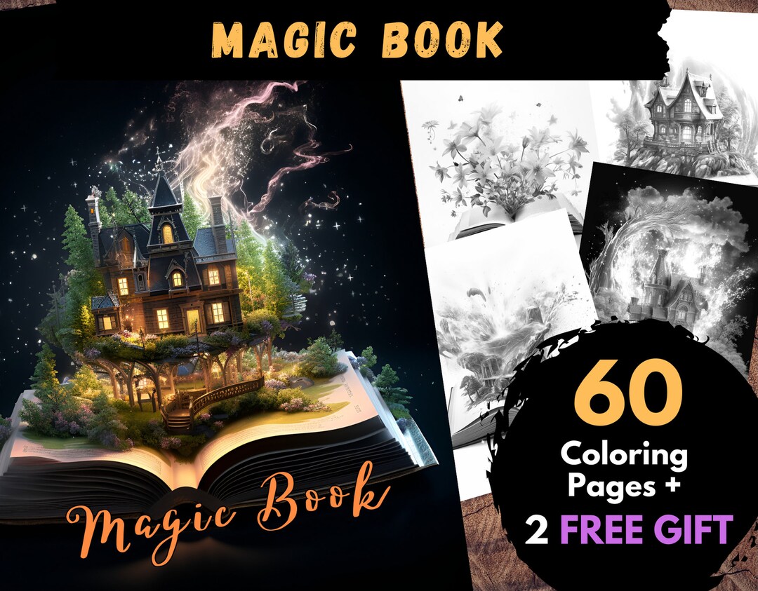 60 Magic Book Coloring Pages, Adults Kids Digital Coloring Sheets ...