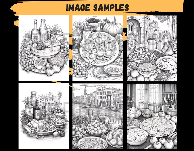 60 Delicious Italian Foods Coloring Pages, Adults Kids Digital Coloring ...