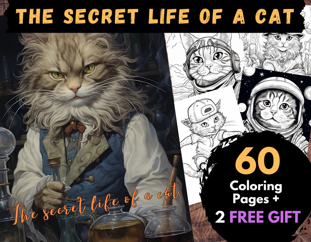 60 the Secret Life of a Cat Coloring Page, Adults Kids Digital Coloring ...