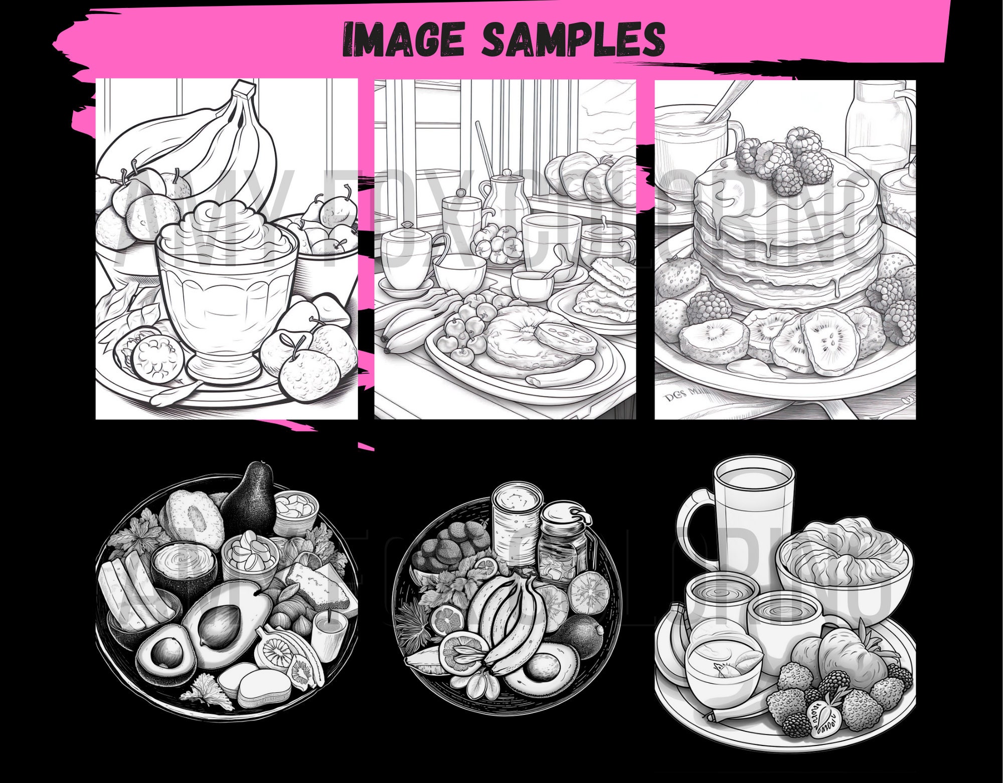 60 Tasty Breakfasts Coloring Pages, Adults Kids Digital Coloring Sheets ...