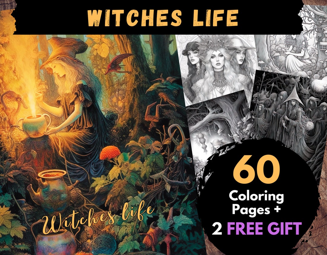 60 Witches Life Coloring Pages, Adults Kids Digital Coloring Sheets ...
