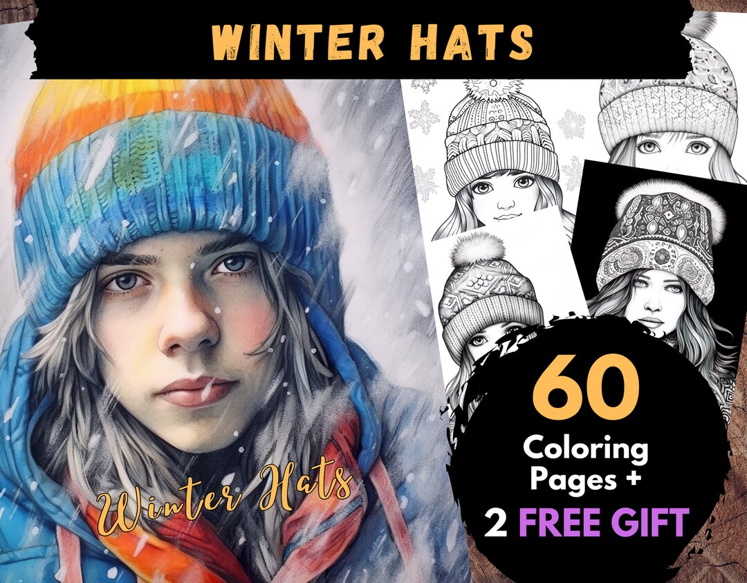 60 Winter Hats Coloring Pages, Adults Kids Digital Coloring Sheets ...