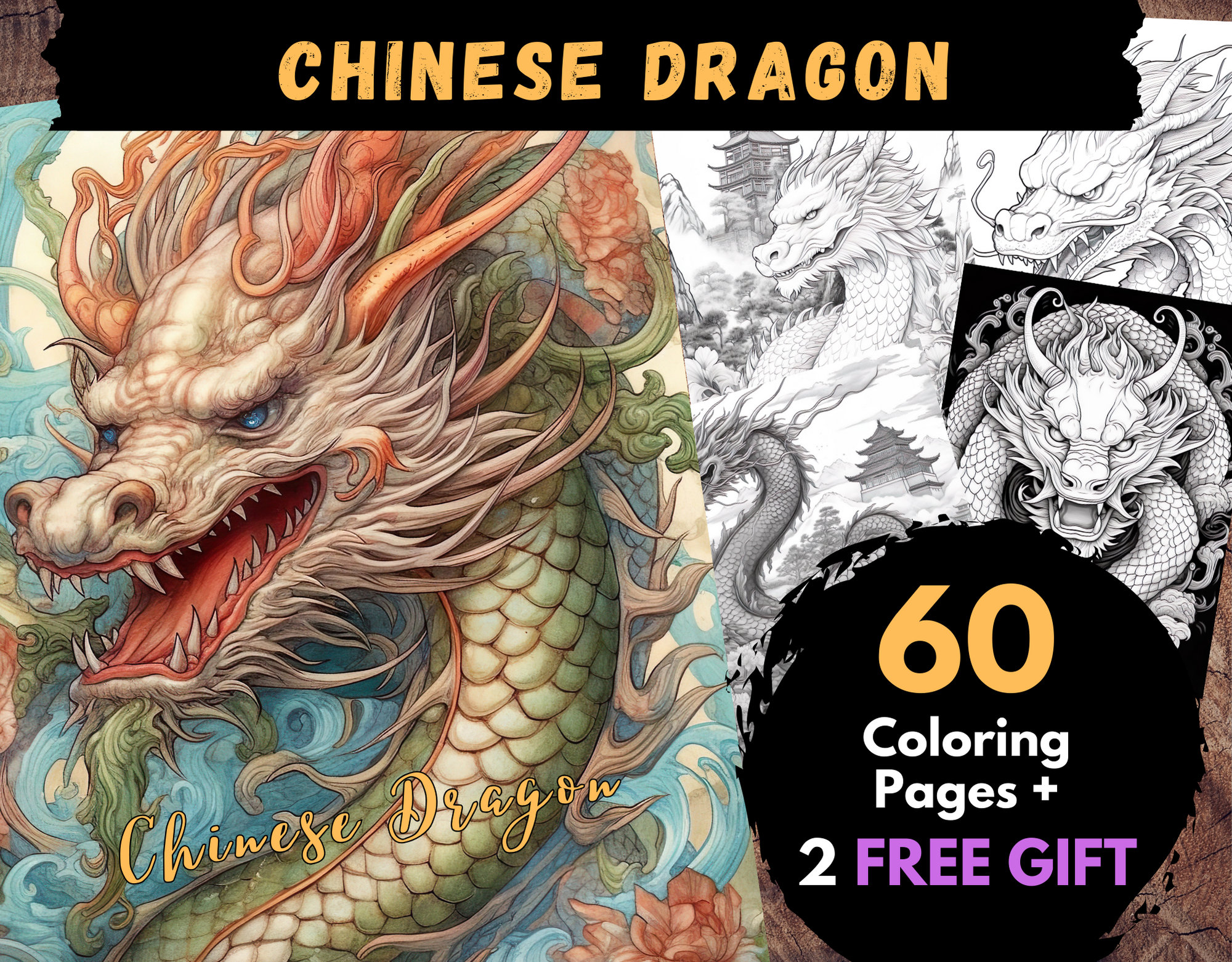 60 Chinese Dragon Coloring Pages, Adults Kids Digital Coloring Sheets ...