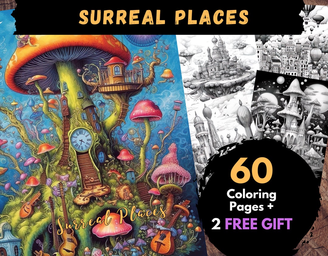 60 Surreal Places Coloring Pages, Adults Kids Digital Coloring Sheets ...